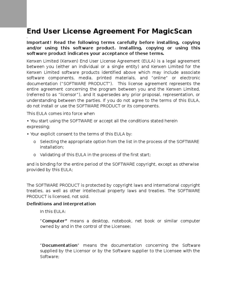 EULA For MagicScan | PDF | License | Copyright