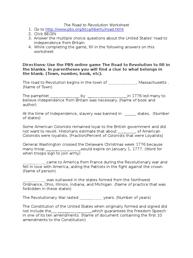 The Road To Revolution Worksheet | PDF