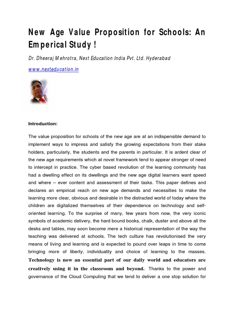 New Age Value Proposition For Schools | PDF | Educational Technology ...