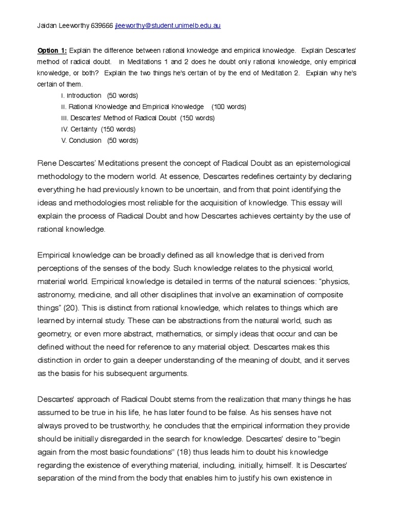 Descartes Essay | René Descartes | Propositional Attitudes