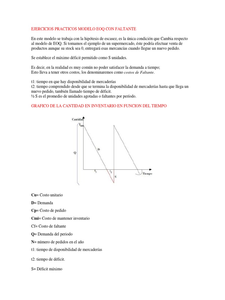Ejercicios EOQ con Faltante y Costos | PDF | Inventario | Ciencias económicas