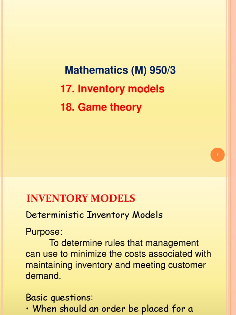 Inventory Models | Inventory | Applied Mathematics