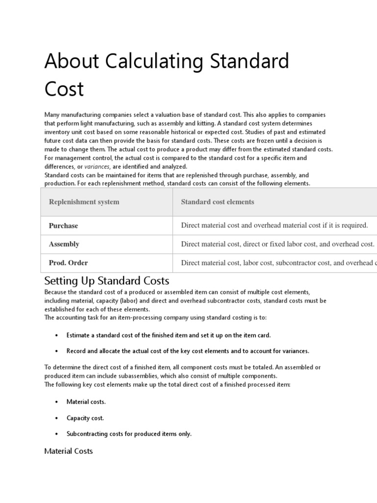 Standard Cost Calculation Guide | PDF | Output (Economics) | Inventory