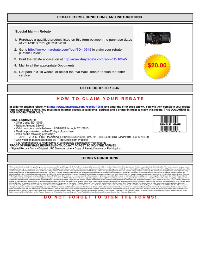 $20 EVGA GTX460 Rebate Guide | PDF | Rebate (Marketing) | Invoice