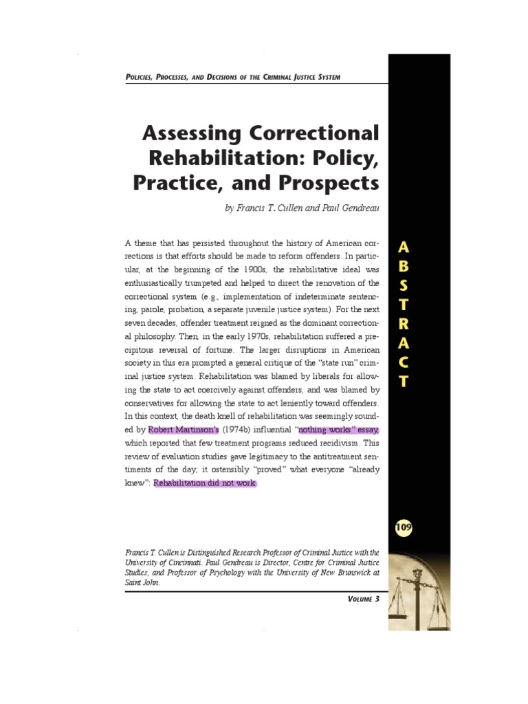 Assessing Correctional Rehabilitation - Policy, Practice, and Prospects ...