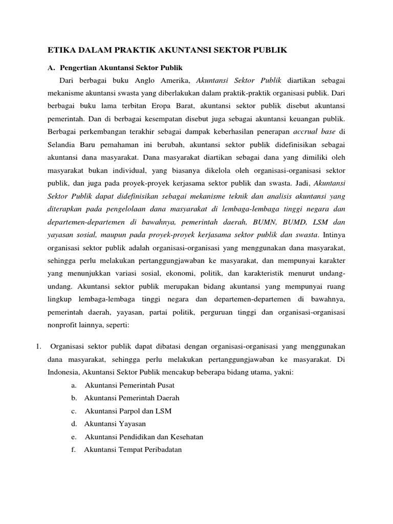 Etika Dalam Praktek Akuntansi Sektor Publik | PDF | Bisnis | Pengelolaan Keuangan & Uang