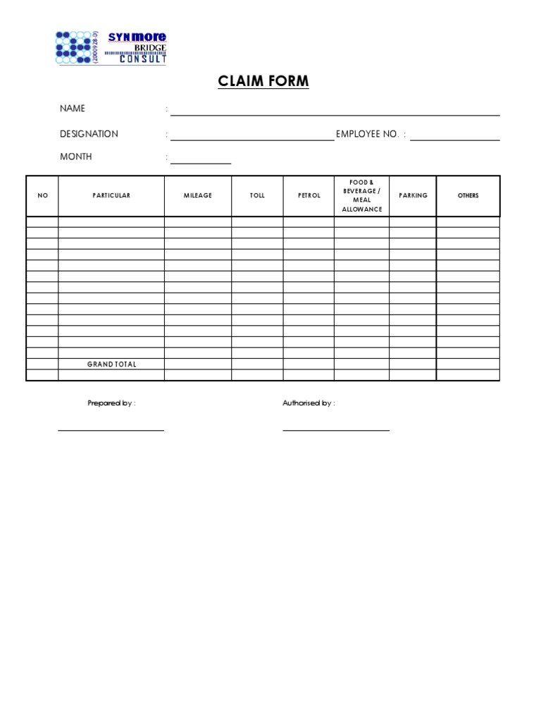 Claim Form: Name: Designation:: Month: Employee No | PDF | Law