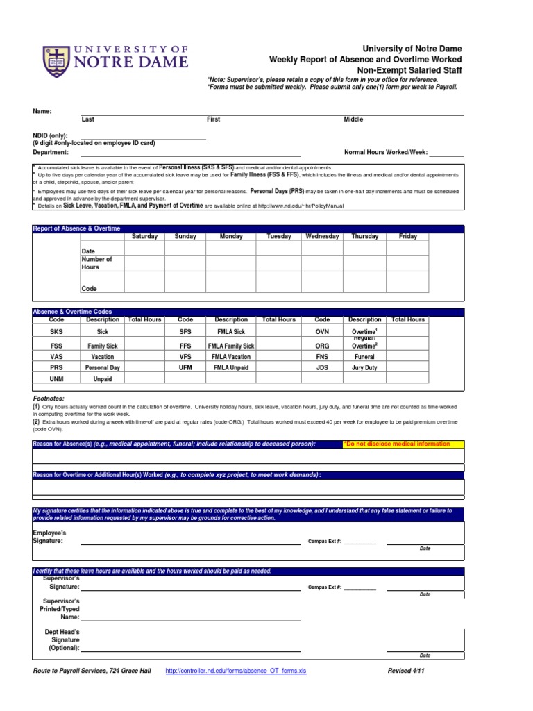 Absence Ot Form | Download Free PDF | Overtime | Sick Leave