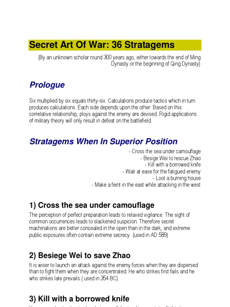 Secret Art of War - 36 Stratagems | PDF | Military | Violence