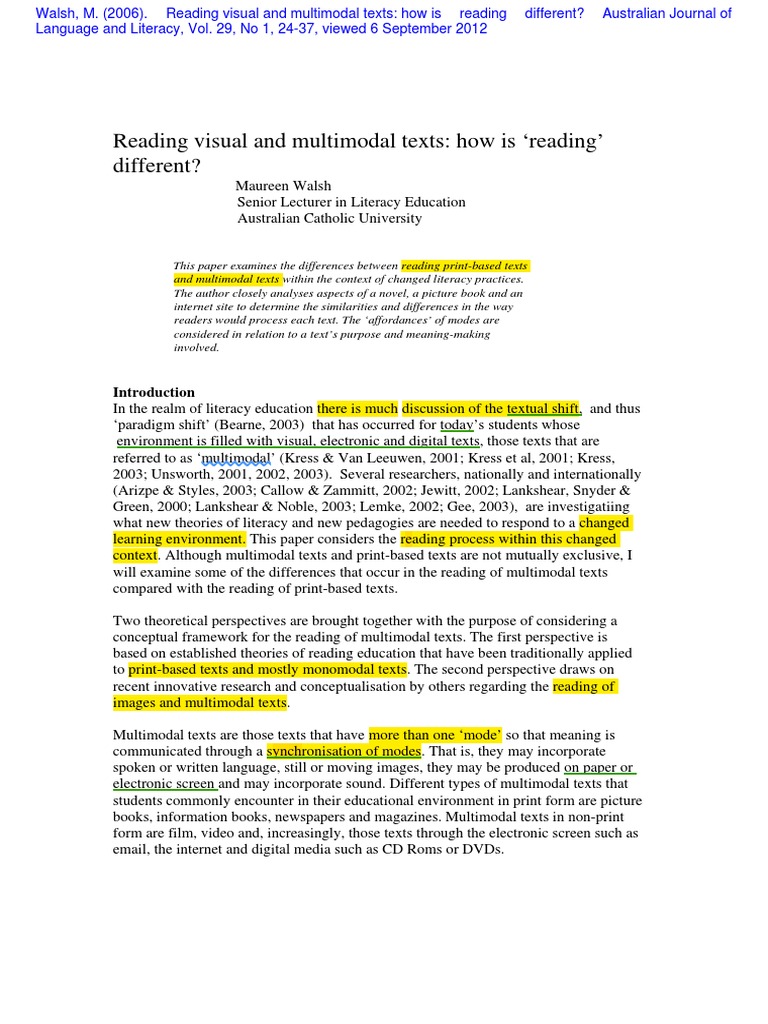 Reading Multimodal Texts | PDF | Reading (Process) | Narration