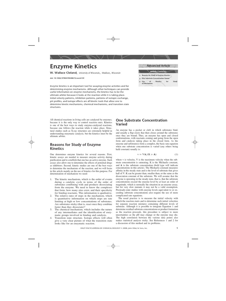 Enzyme Kinetics: One Substrate Concentration Varied | PDF | Enzyme ...