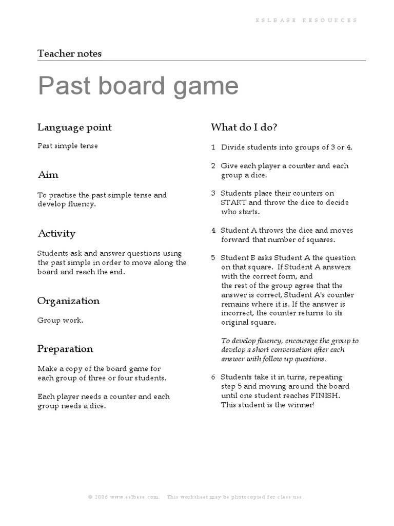 Past Simple Board Game | PDF