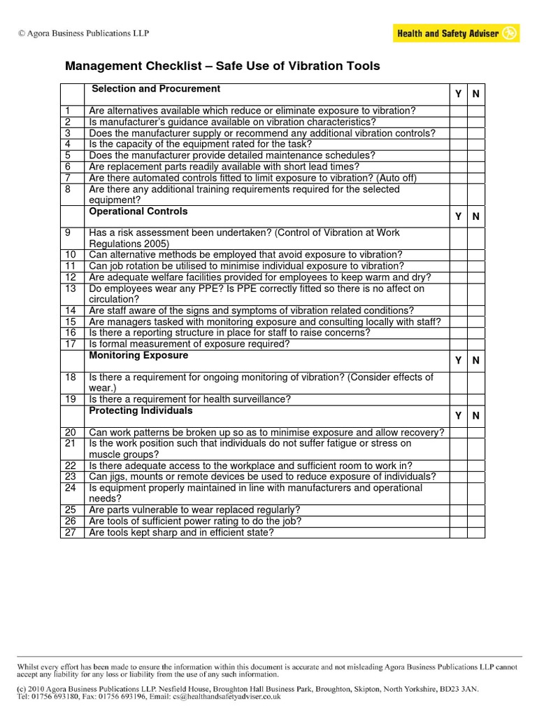 Vibration Tools Safety Management Checklist | PDF | Technology ...