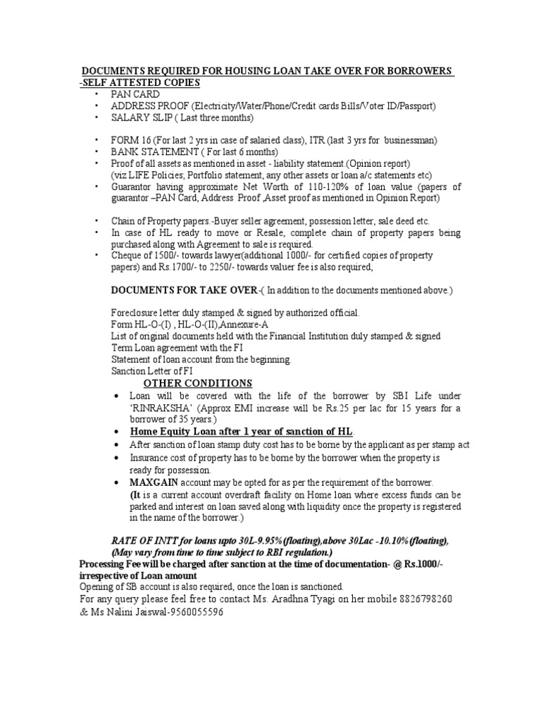 SBI Loan Transfer - TAKE OVER | Download Free PDF | Loans | Mortgage Loan