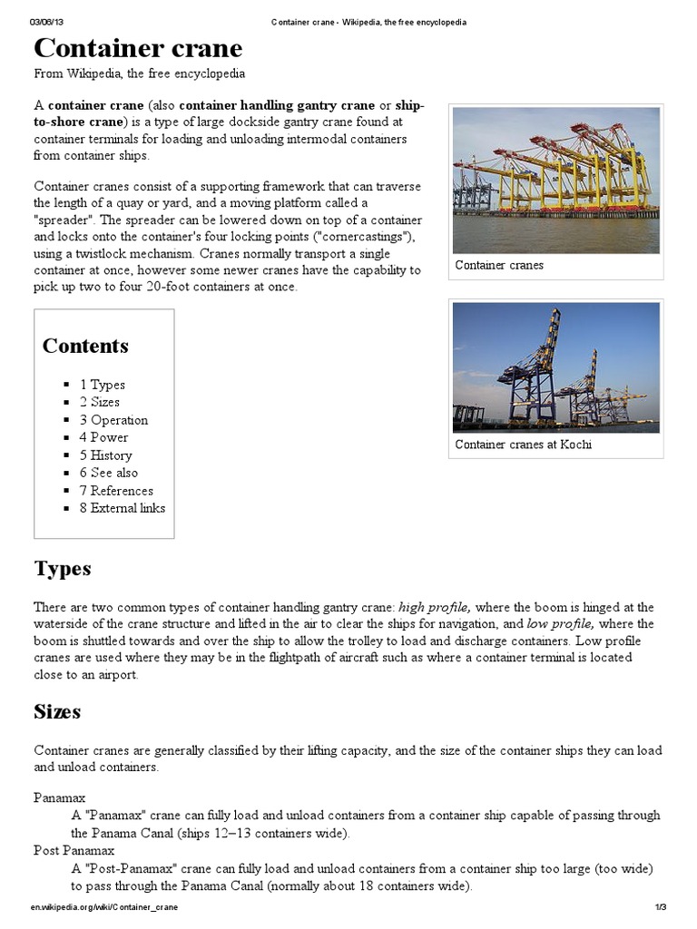 Types of Container Cranes Explained | PDF | Shipping | Water Transport