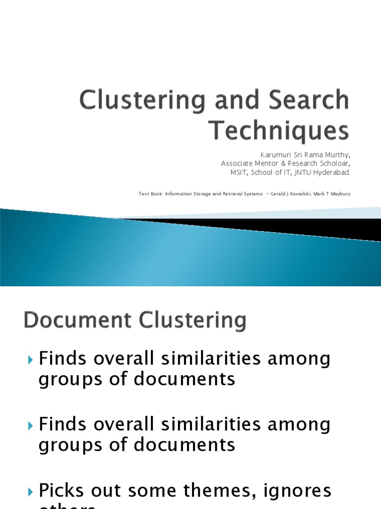 Clustering and Search Techniques in Information Retrieval Systems | PDF ...