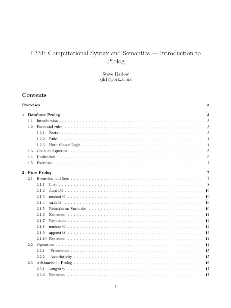 L334: Computational Syntax and Semantics - Introduction To Prolog | PDF | Parsing | Logic