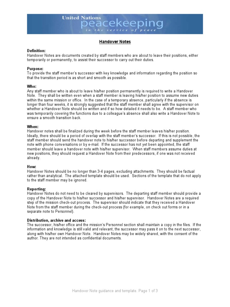 Hand Over Notes Sample | PDF | Email | Government