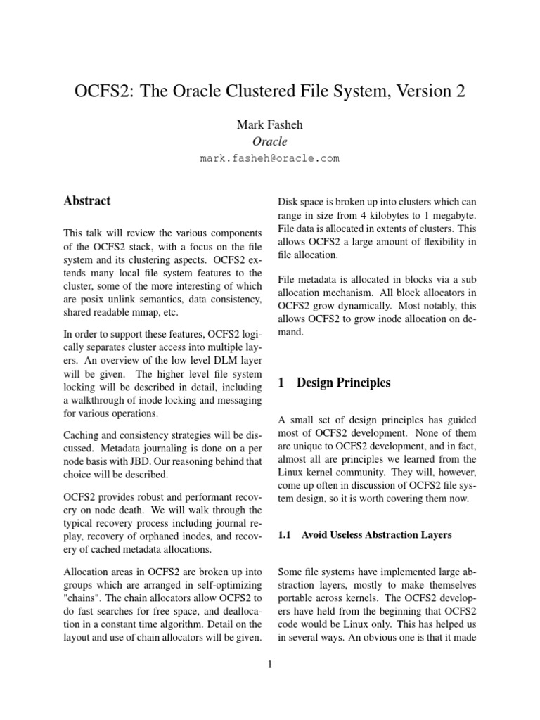 OCFS2: The Oracle Clustered File System, Version 2 | PDF | File System | Cache (Computing)