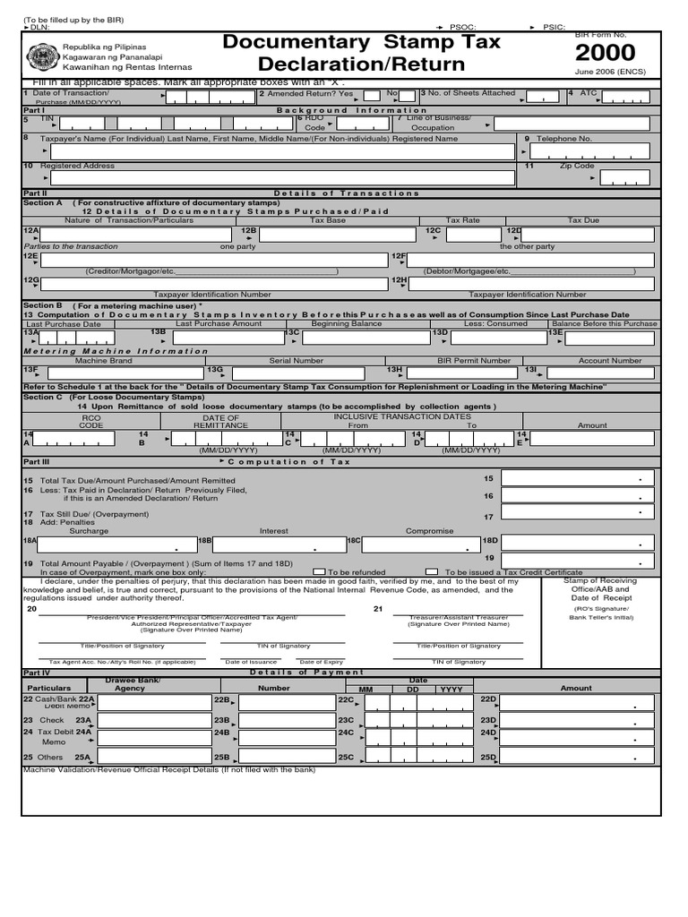 BIR Form 2000: Documentary Stamp Tax | PDF | Payments | Taxes