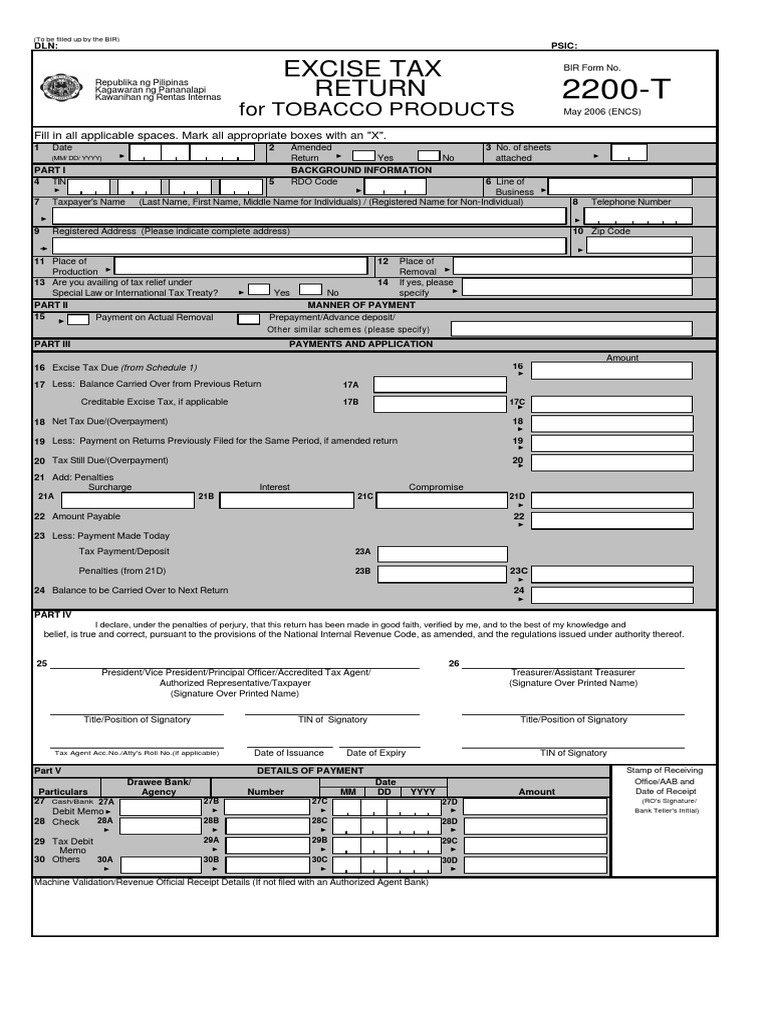 Excise Tax Return: For Tobacco Products | PDF | Tax Return (United ...