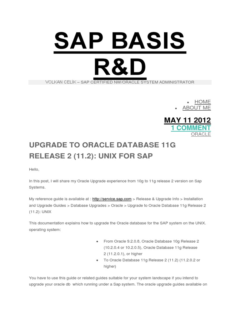 Sap Basis R&D: Upgrade To Oracle Database 11G Release 2 (11.2) : Unix For Sap | PDF | Oracle ...