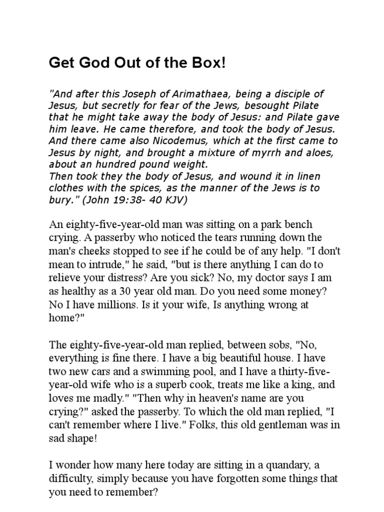 Get God Out of The Box | PDF | Resurrection Of Jesus | Disciple ...