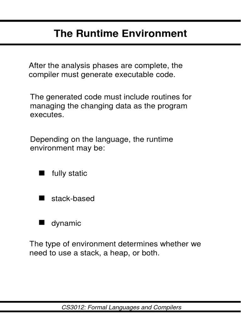 The Runtime Environment Cs3012 Formal Languages And Compilers Pdf Subroutine Pointer 