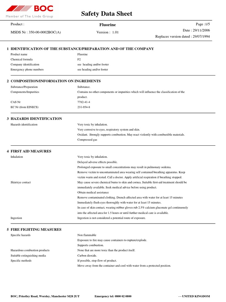 Fluorine Msds PDF | PDF | Water | Chemistry