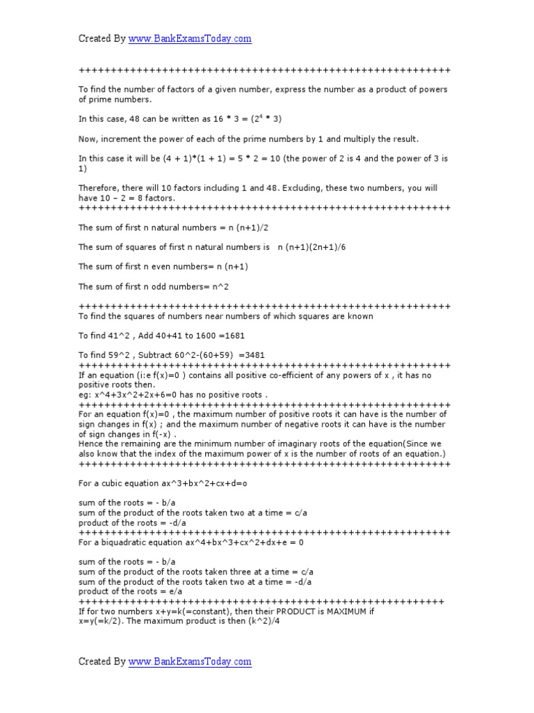 Maths Shortcuts | PDF
