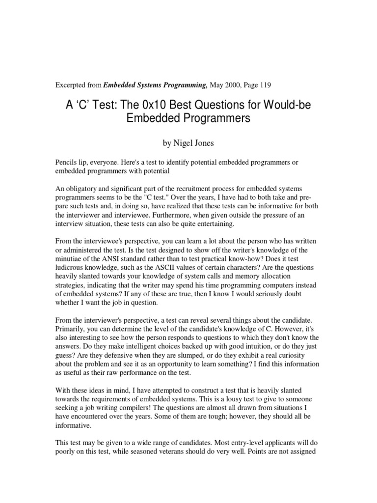 A C Test - The 0x10 Best Questions For Would-Be Embedded Programmers ...