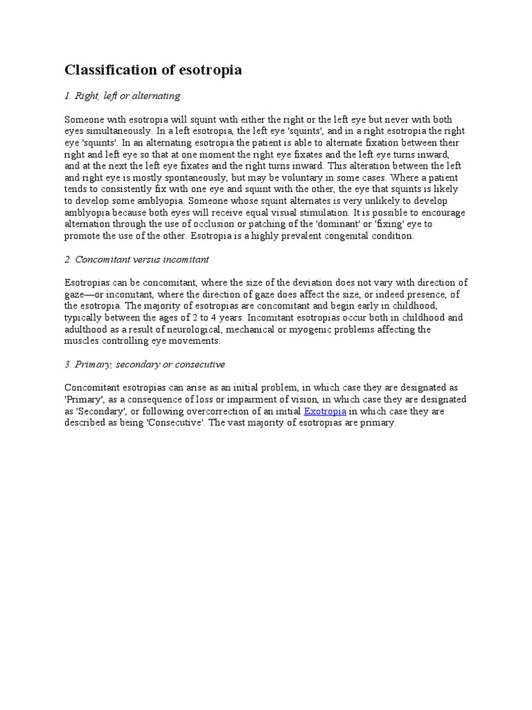 Types and Classification of Esotropia | PDF