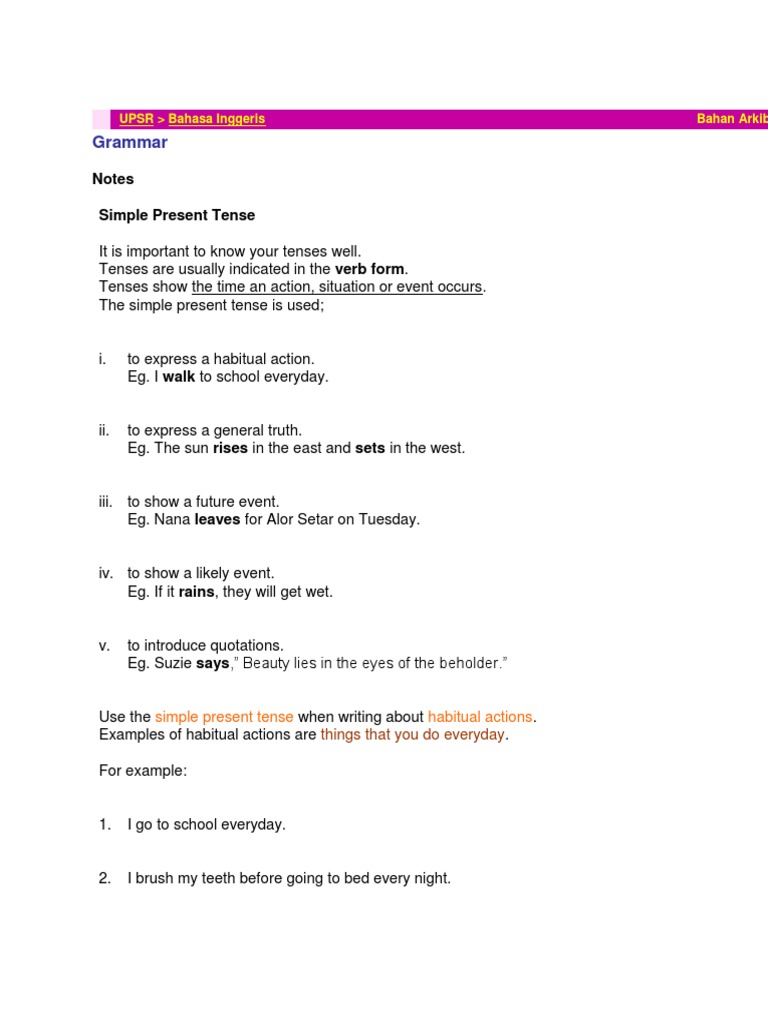 Grammar: Notes Simple Present Tense | PDF | Language Arts & Discipline ...