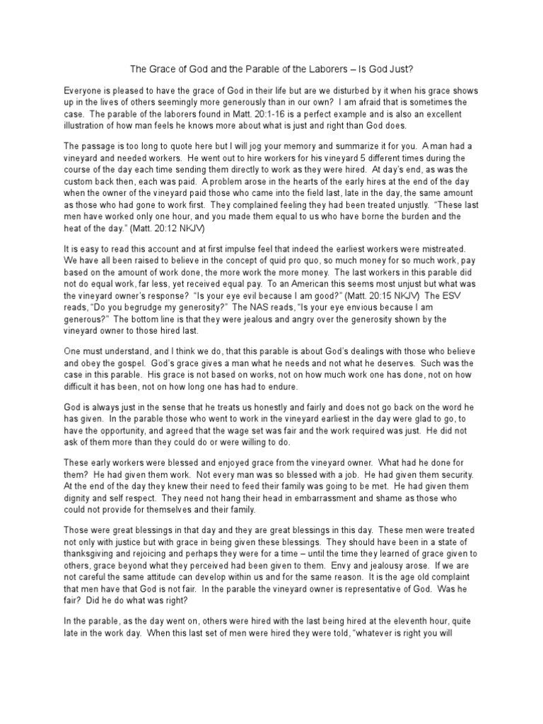 The Grace of God and The Parable of The Laborers | PDF | Jesus | Theology