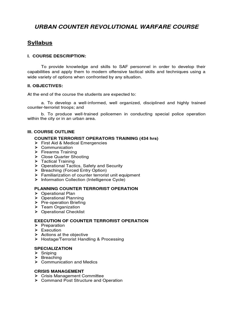 Urban Counter Revolutionary Warfare Course | PDF | Counter Terrorism ...