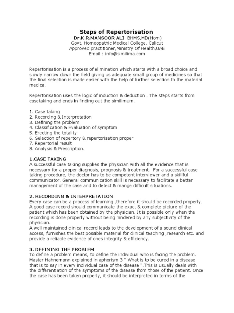 Steps of Repertorisation | PDF | Physician | Medical Diagnosis