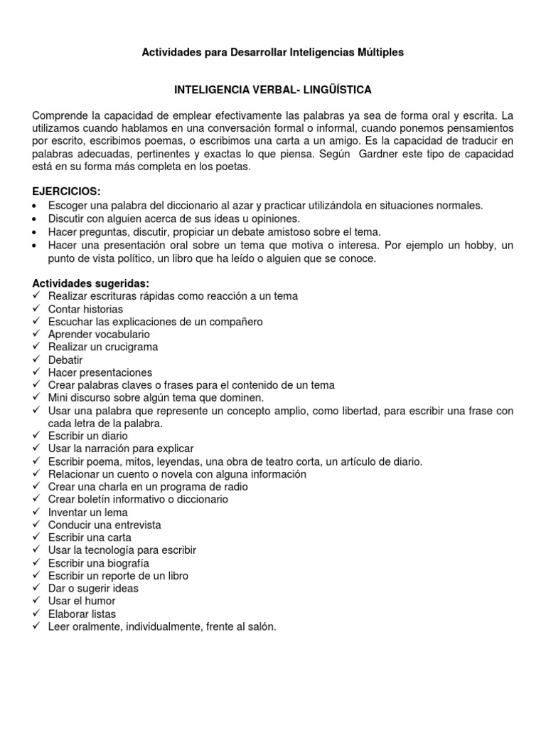 Actividades para Inteligencias Múltiples | PDF | Aprendizaje | Ritmo