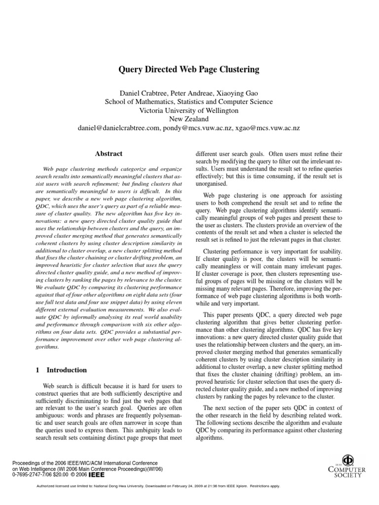 Query Directed Web Page Clustering | PDF | Cluster Analysis | Information Retrieval