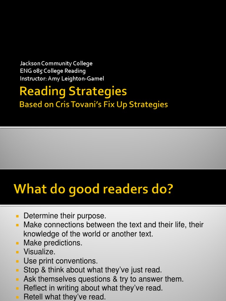 Reading Strategies, Based On Cris Tovani's Fix-Up Strategies | PDF ...