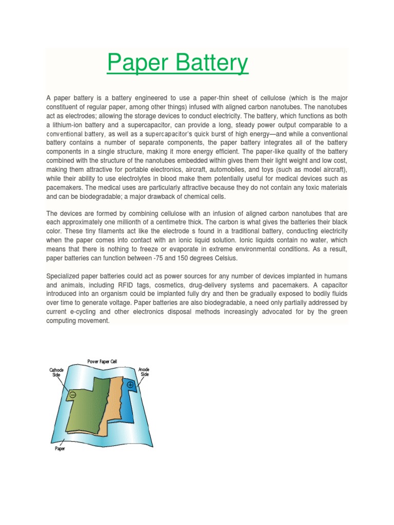 Paper Battery | PDF | Carbon Nanotube | Battery (Electricity)
