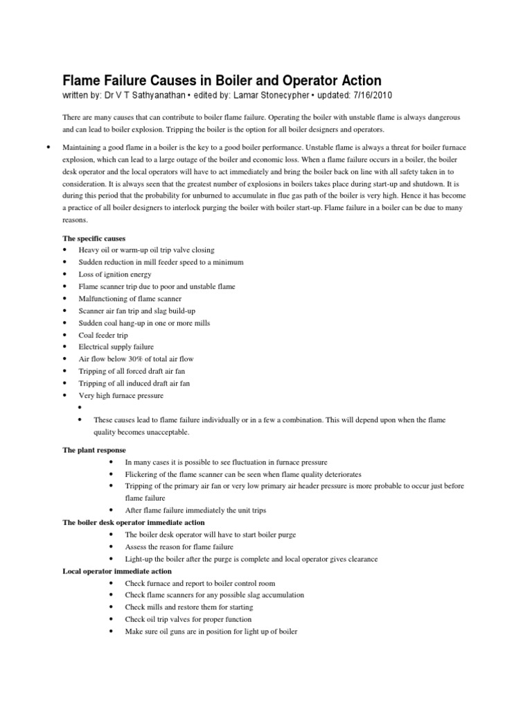 Causes and Actions for Boiler Flame Failure | PDF | Boiler | Energy ...