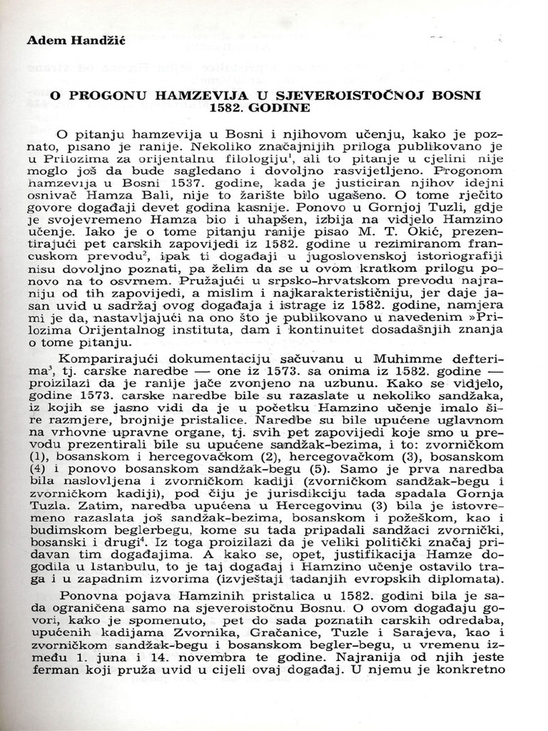 Adem Handzic - O Progonu Hamzevija U Sjeveroistočnoj Bosni 1582 | PDF