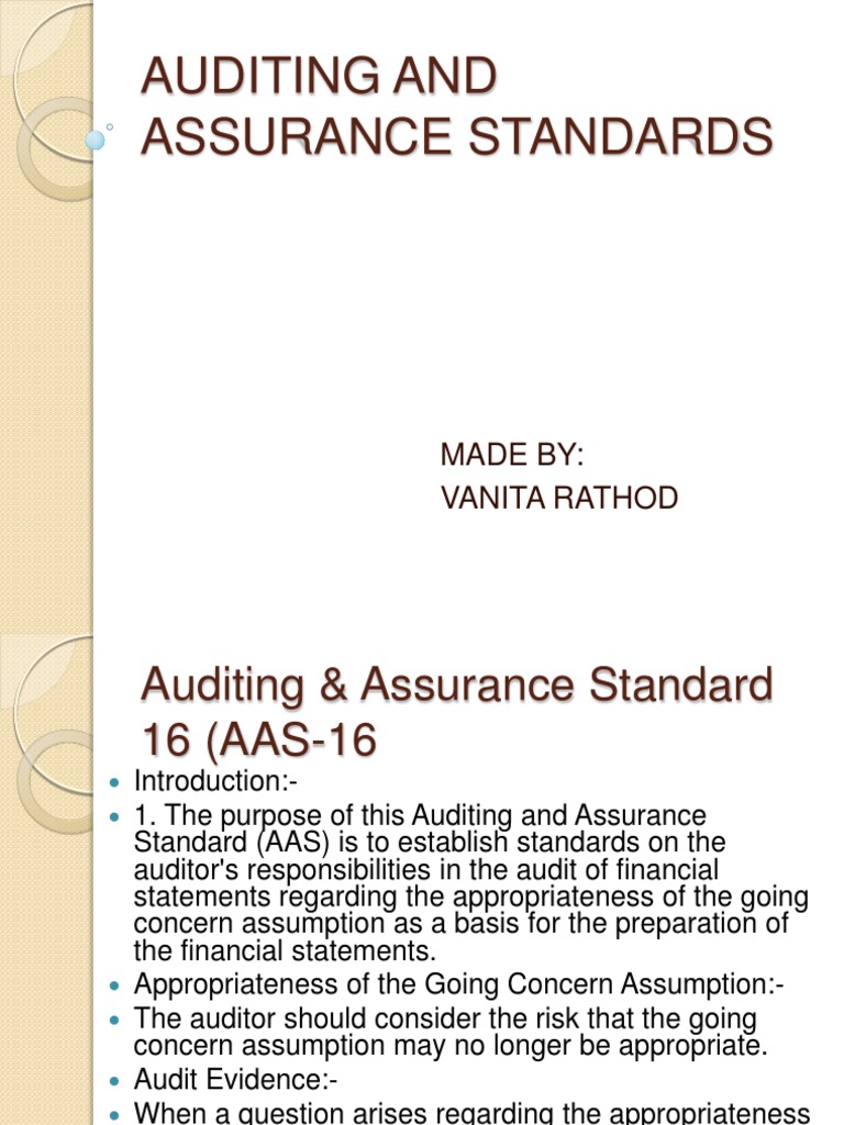 Auditing and Assurance Standards | PDF | Going Concern | Audit