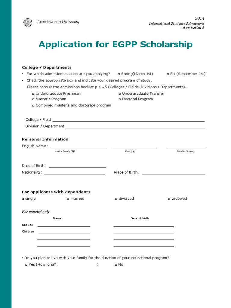 (Form5) 2014 Application For EGPP Scholarship | PDF