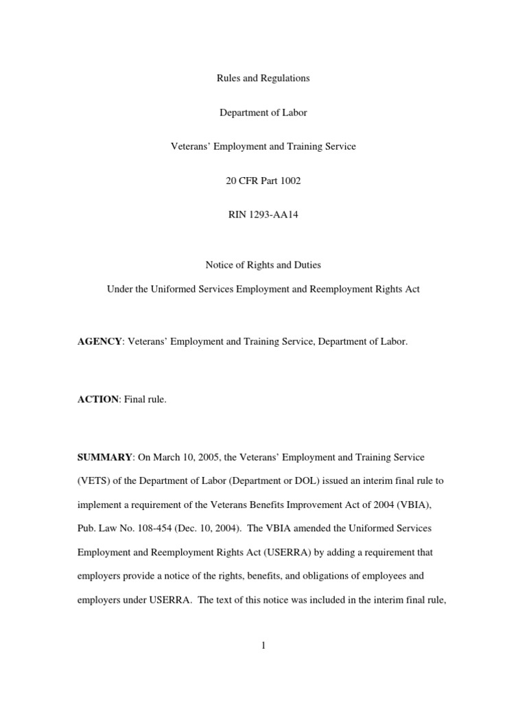 Department of Labor: Final USERRA Poster | PDF | Employment | Social ...