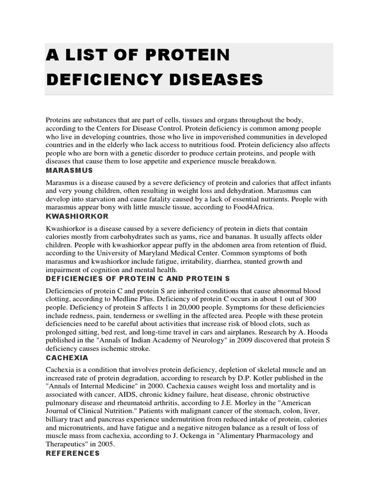 A List of Protein Deficiency Diseases | PDF | Malnutrition | Weight Loss