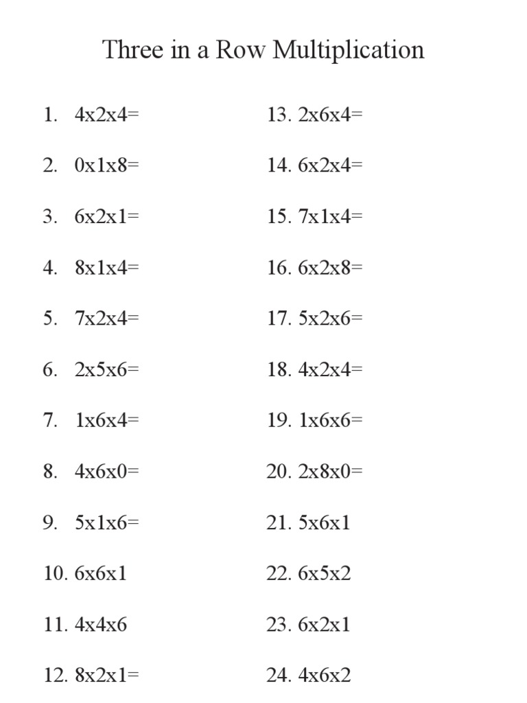 Three in A Row Multiplication | PDF | Teaching Methods & Materials