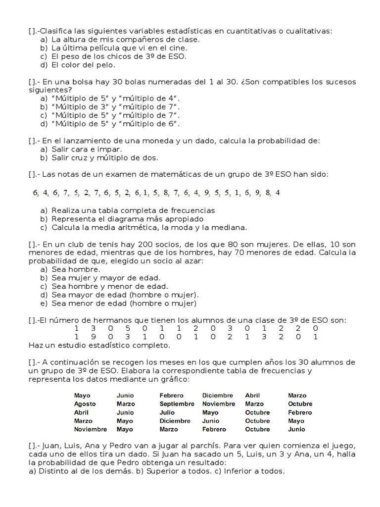 3ESO - Estadistica y Probabilidad | PDF | Probabilidad | Mediana