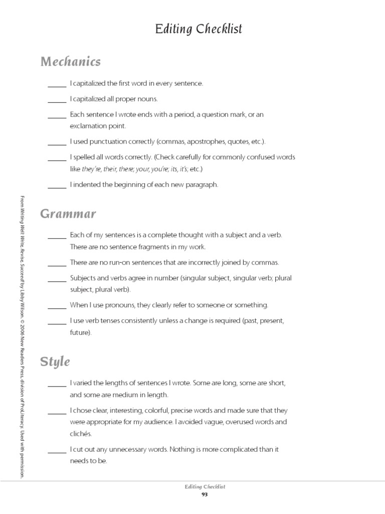 Mechanics: Editing Checklist | PDF | Language Arts & Discipline