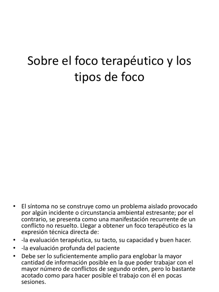 Tipos de Foco y Aspectos Técnicos | PDF | Psicoterapia | Conflicto ...